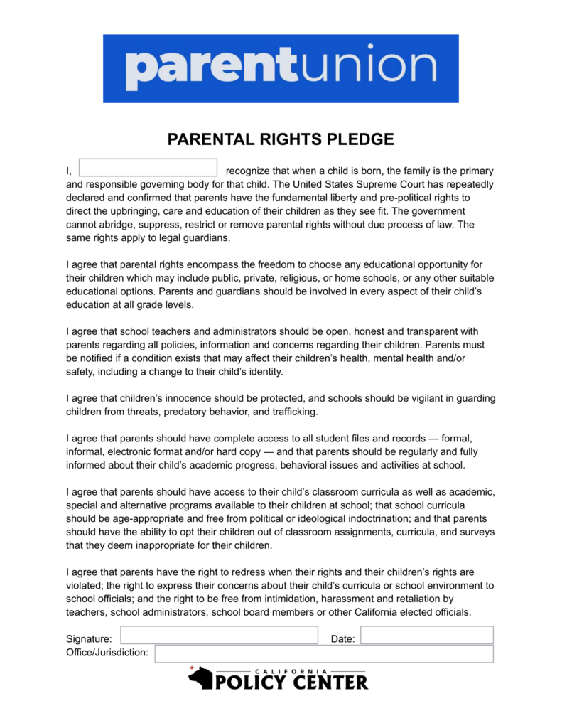 Sign the Parental Rights Pledge | California Policy Center